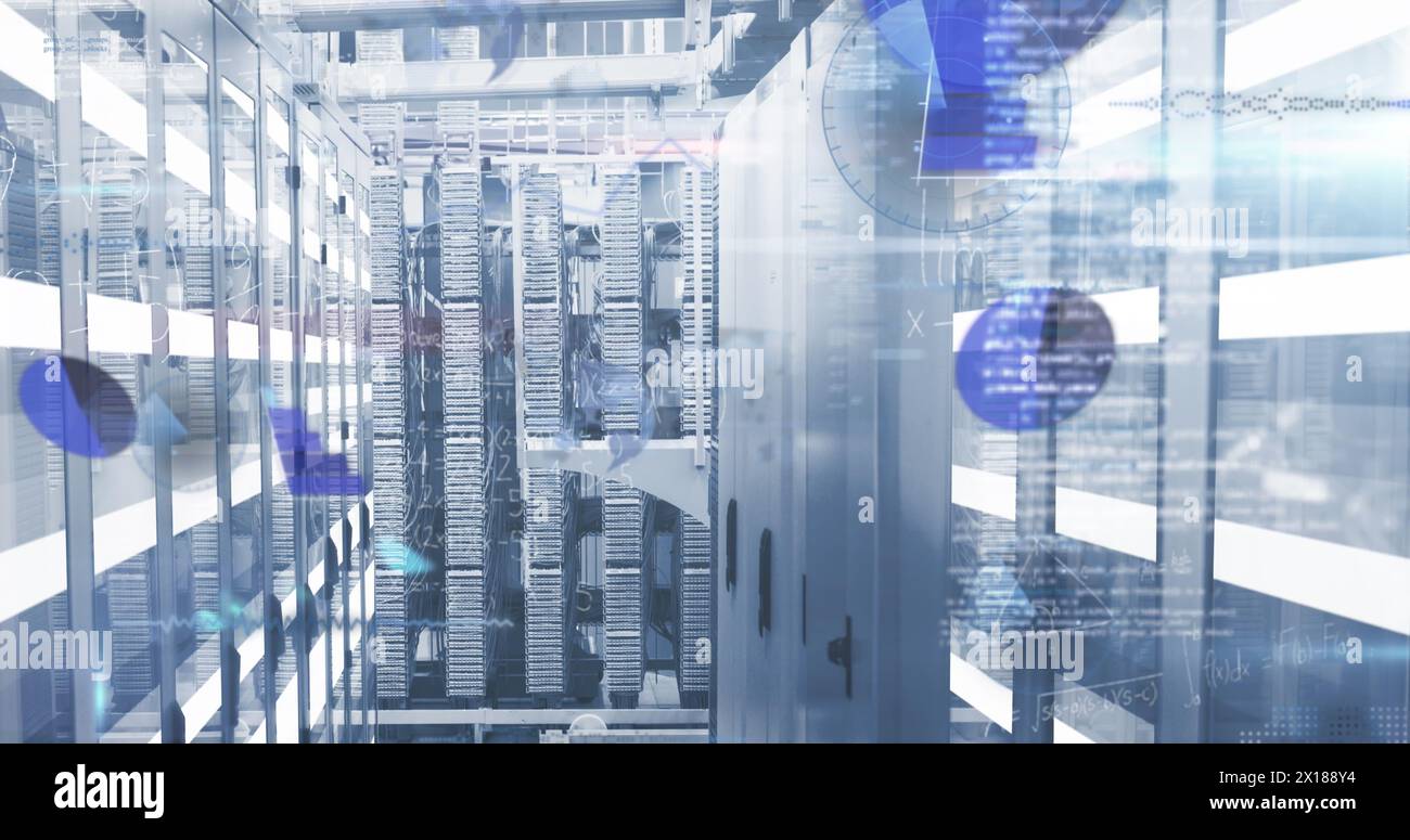 Image of digital data processing over server room Stock Photo - Alamy