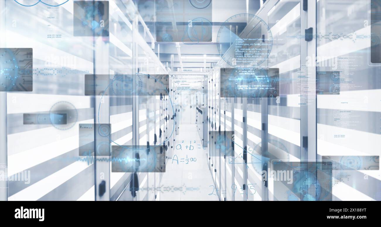 Image of digital data processing over server room Stock Photo - Alamy