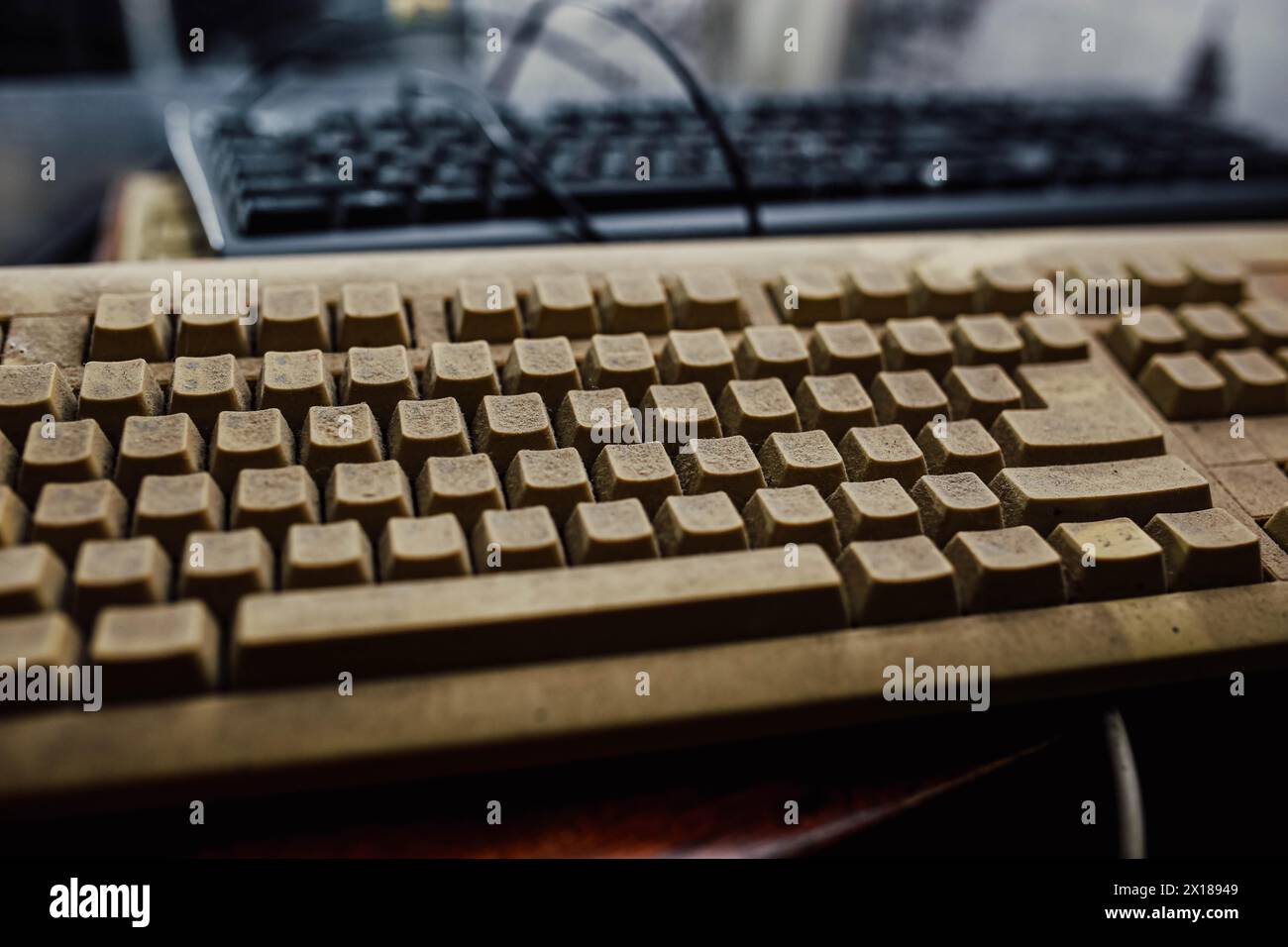 Old vintage computer mechanical keyboard in dust, computer keyboard ...