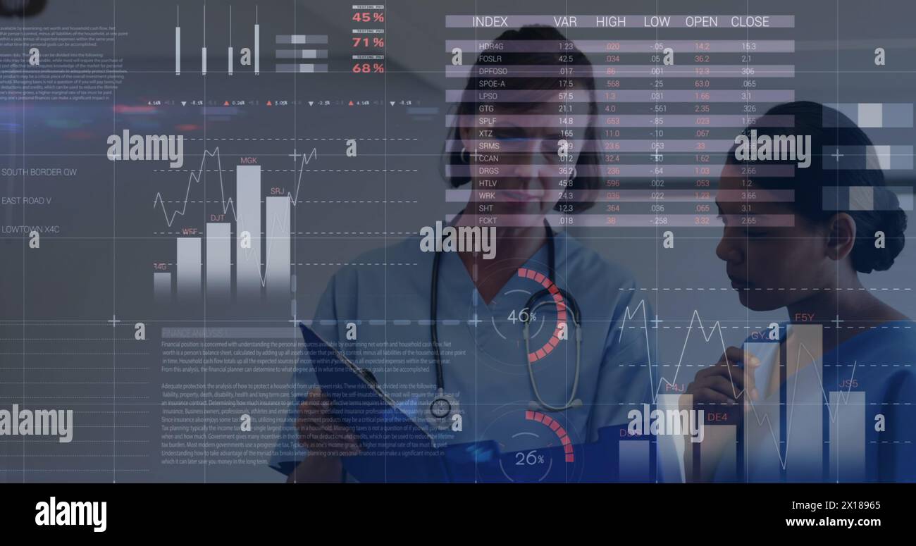 Image of statistics and data processing over diverse doctors Stock ...