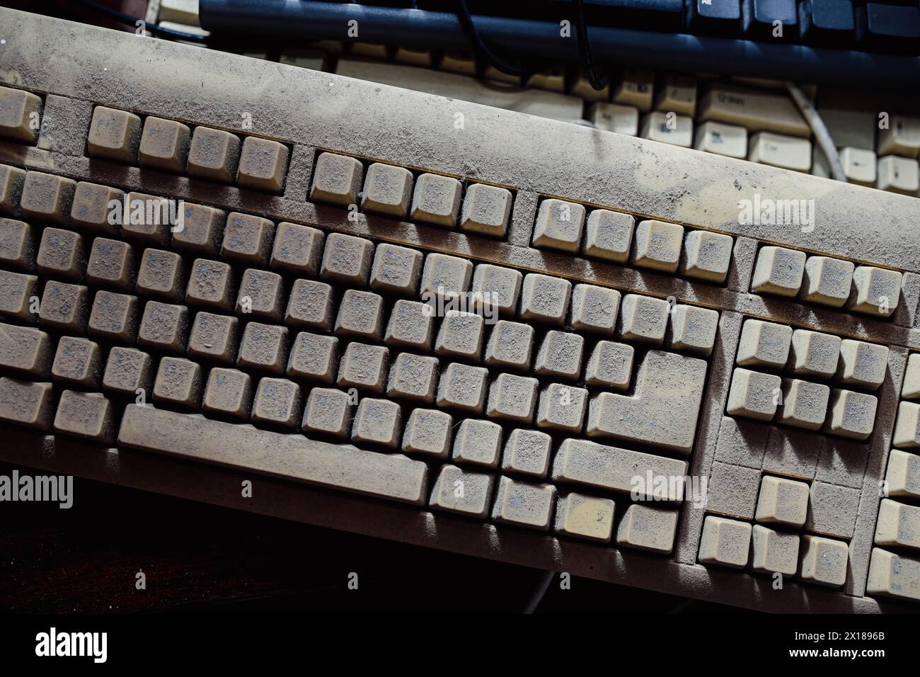 Old vintage computer mechanical keyboard in dust, computer keyboard ...