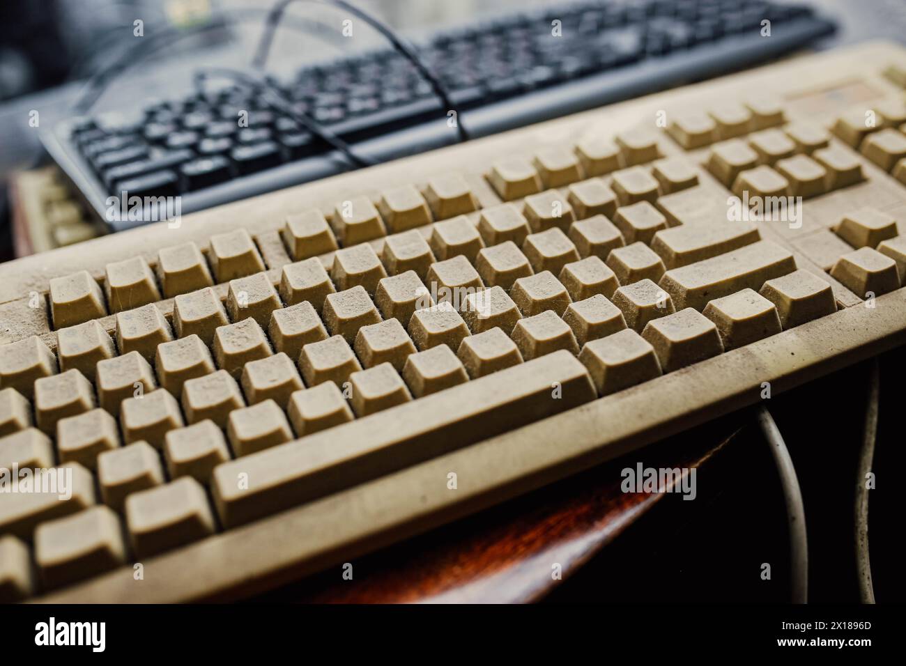 Old vintage computer mechanical keyboard in dust, computer keyboard ...
