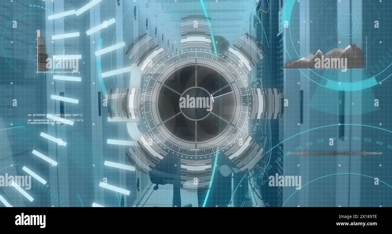 Image of radar, circles, graph and soundwave over server room Stock ...