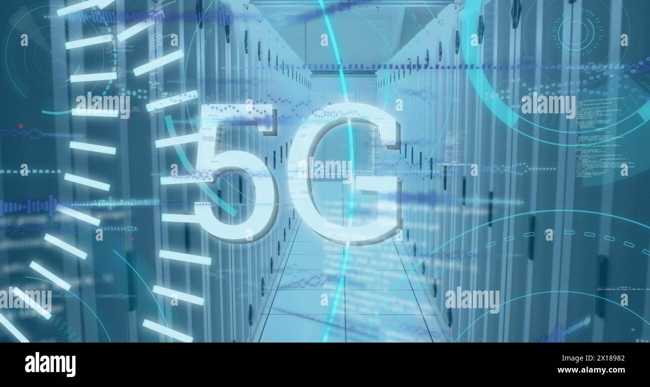 In this image, it shows digital image of digital interface with data processing against black ...