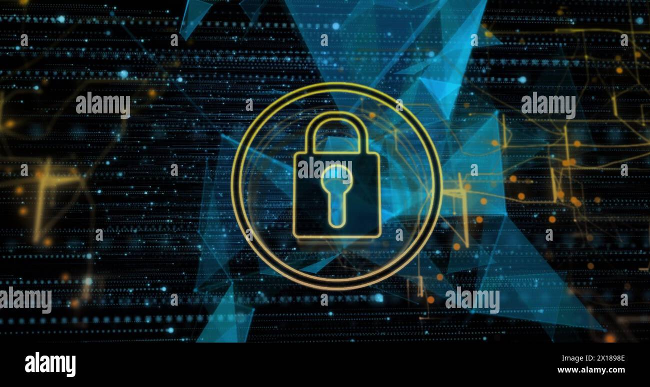 Image of padlock icon over connections and data processing Stock Photo - Alamy