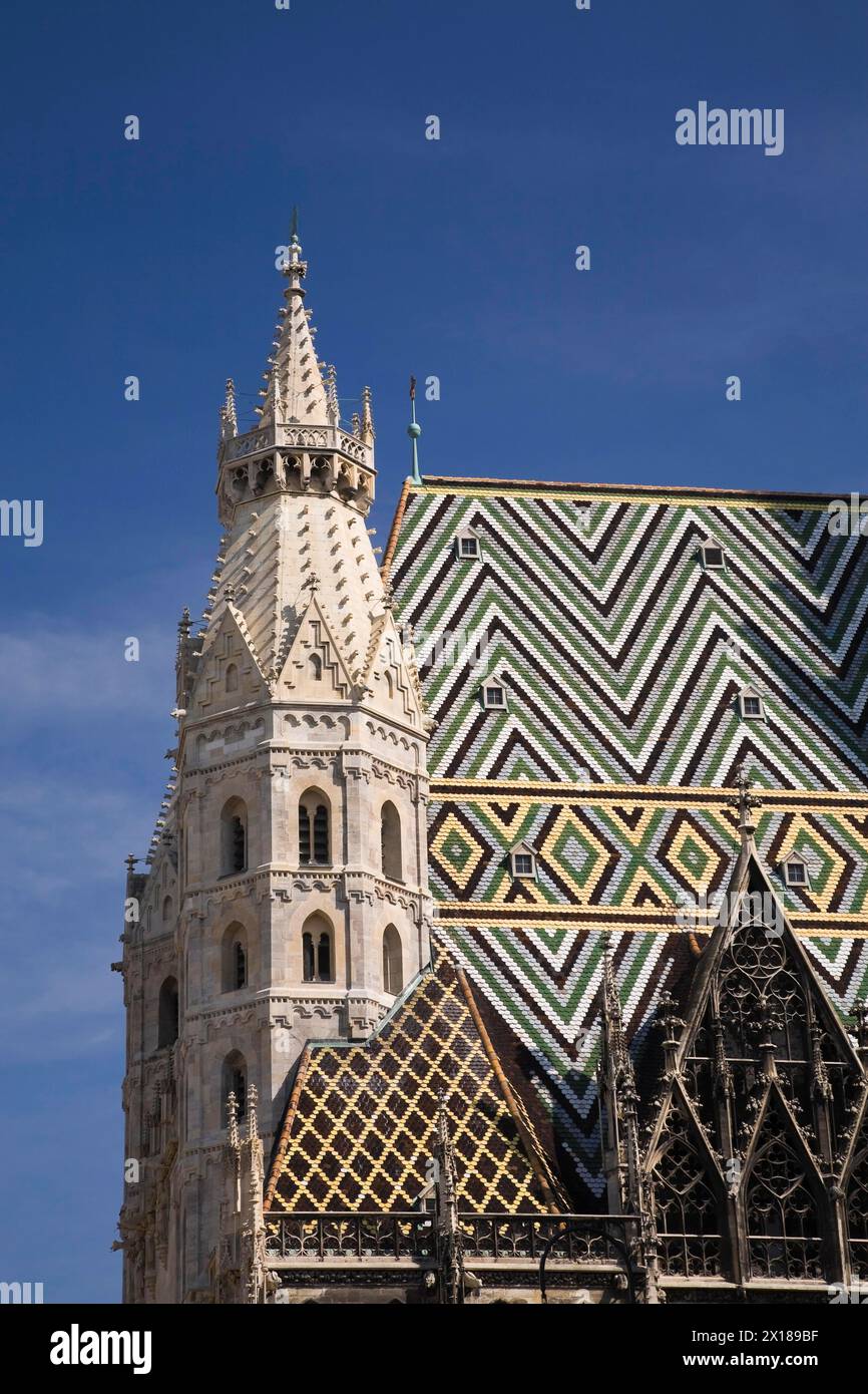 St. Stephen's Cathedral with roof covered with painted yellow, white ...