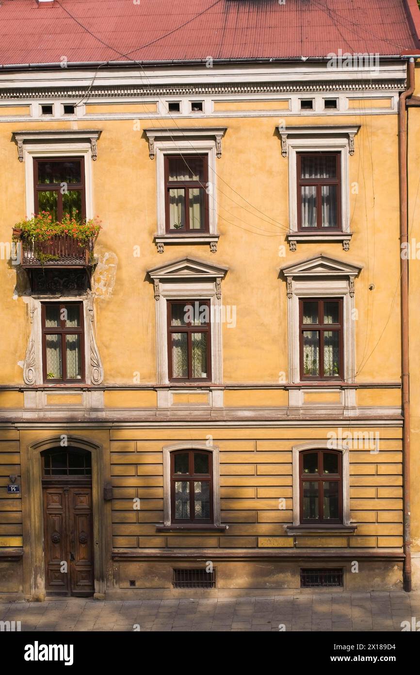 Old yellow painted roughcast with white trim architectural style ...