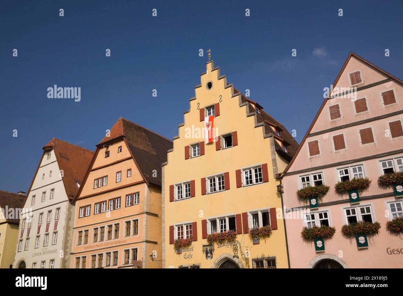 Colourful multistoried stucco cladded building facades in the Market ...