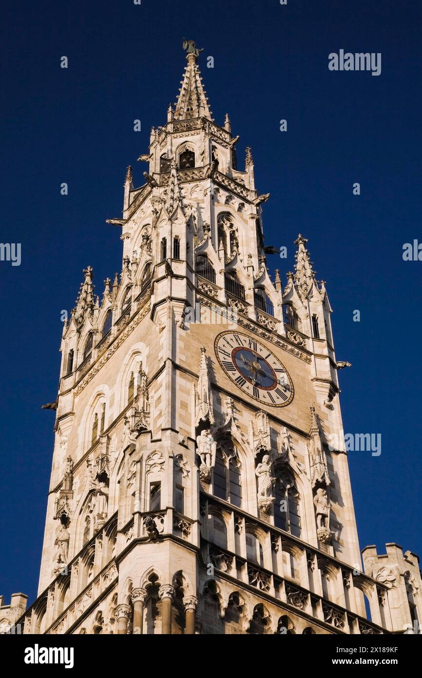 New City Hall clock tower with carved statues and sculptures ...