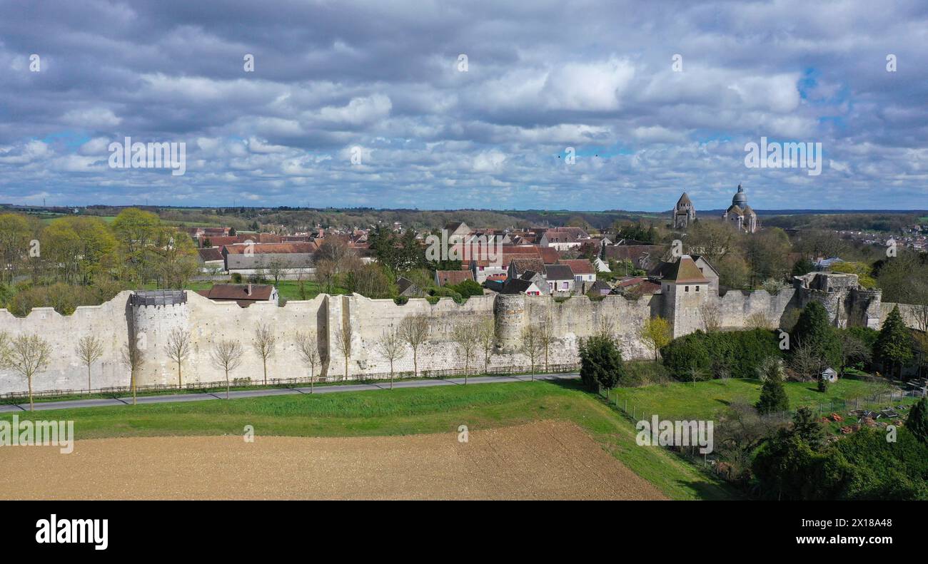 Aerial view of the medieval walled town of Provins, on the UNESCO World ...