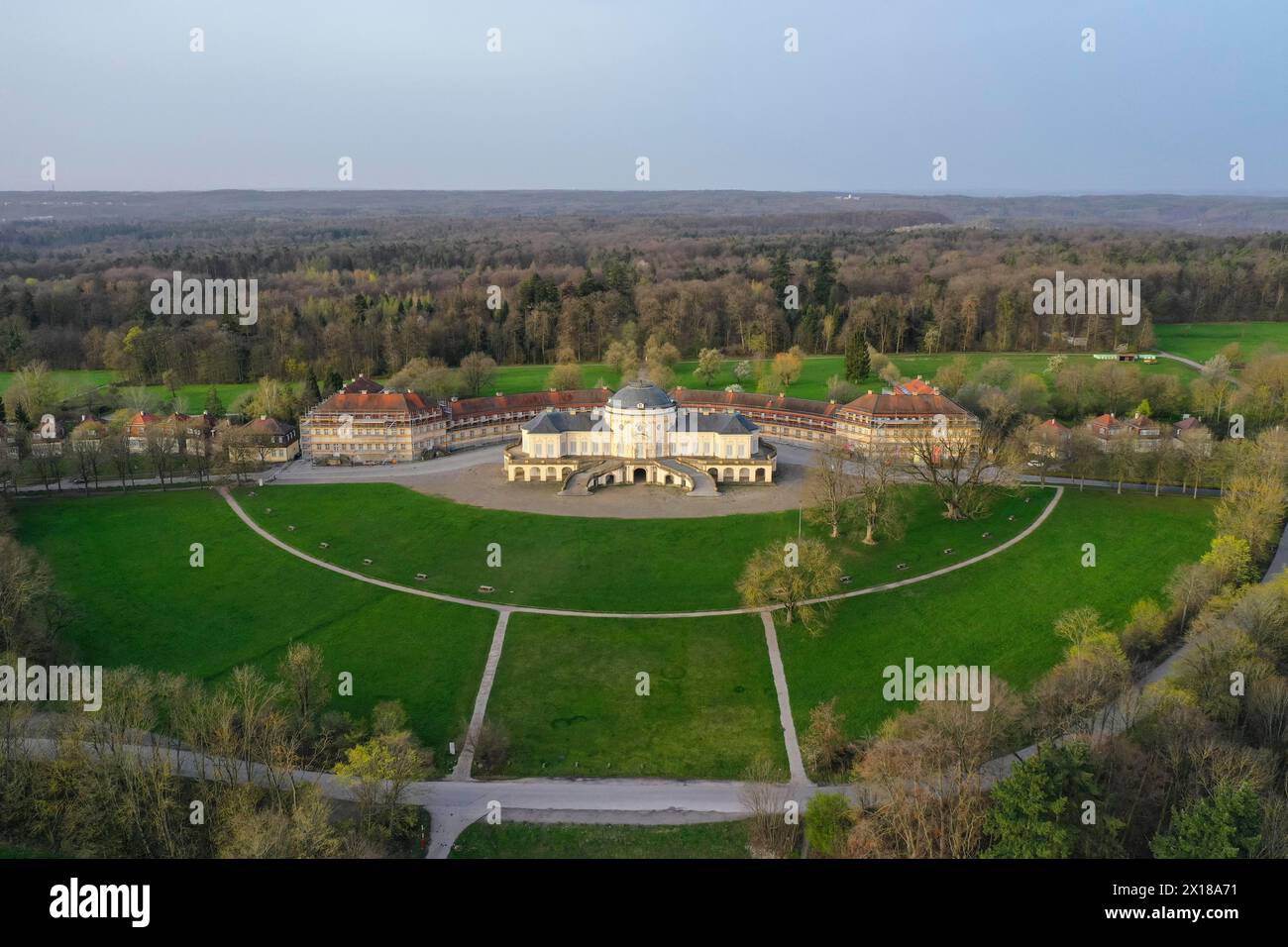 Aerial view of the rococo-style hunting and pleasure palace Schloss ...