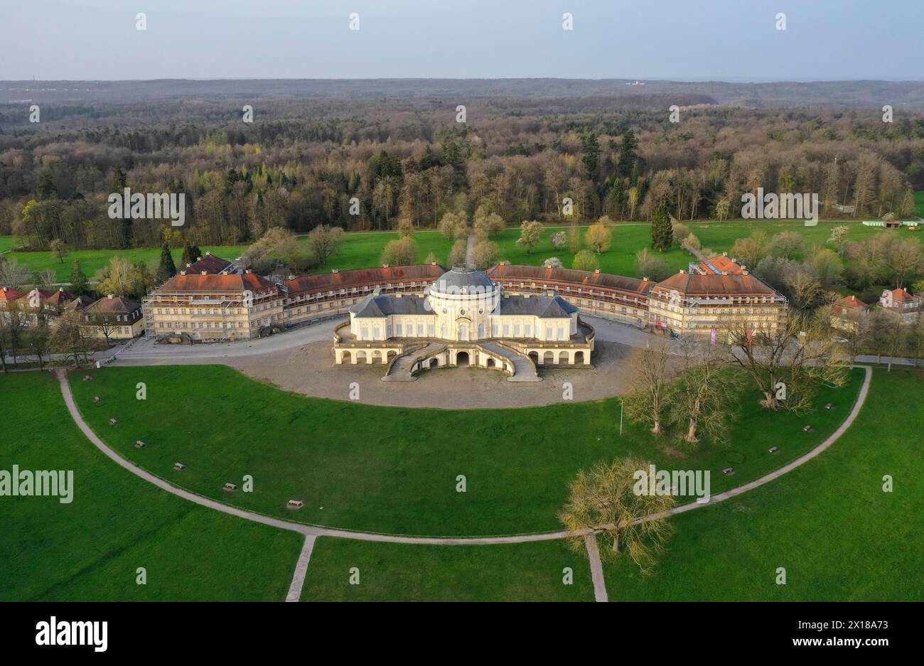 Aerial view of the rococo-style hunting and pleasure palace Schloss ...