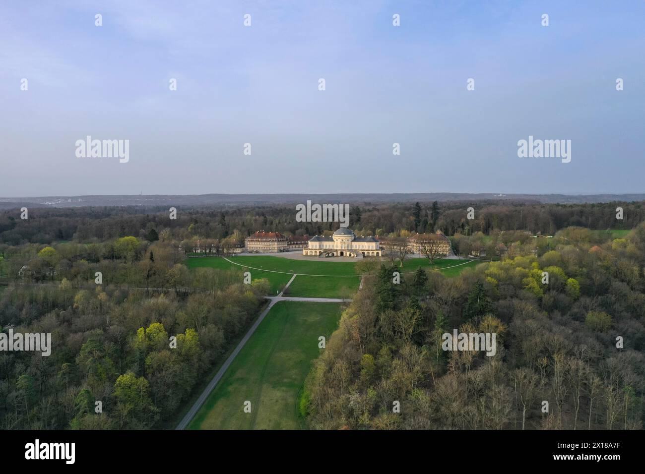 Aerial view of the rococo-style hunting and pleasure palace Schloss ...