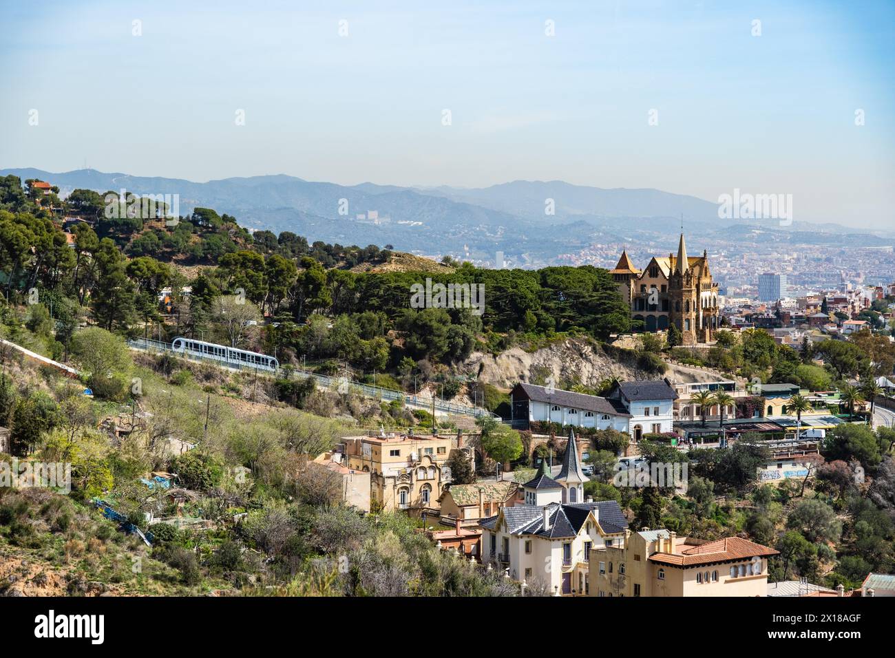 View of the valley station of the funicular railway to Tibidabo in ...