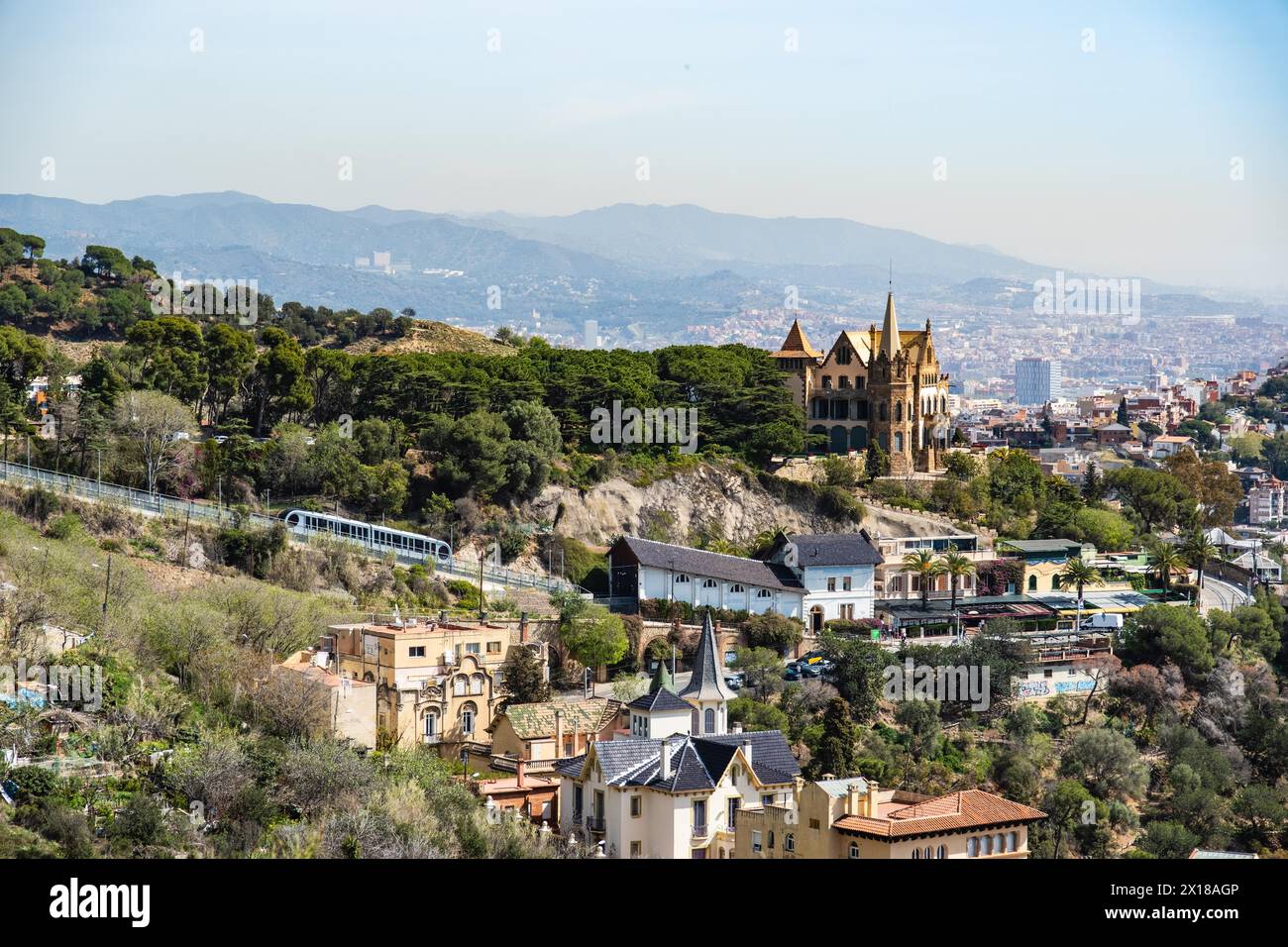 View of the valley station of the funicular railway to Tibidabo in ...
