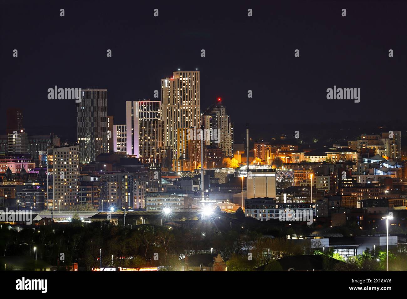 A view of the cluster of tall buildings at the Arena Quarter in Leeds ...