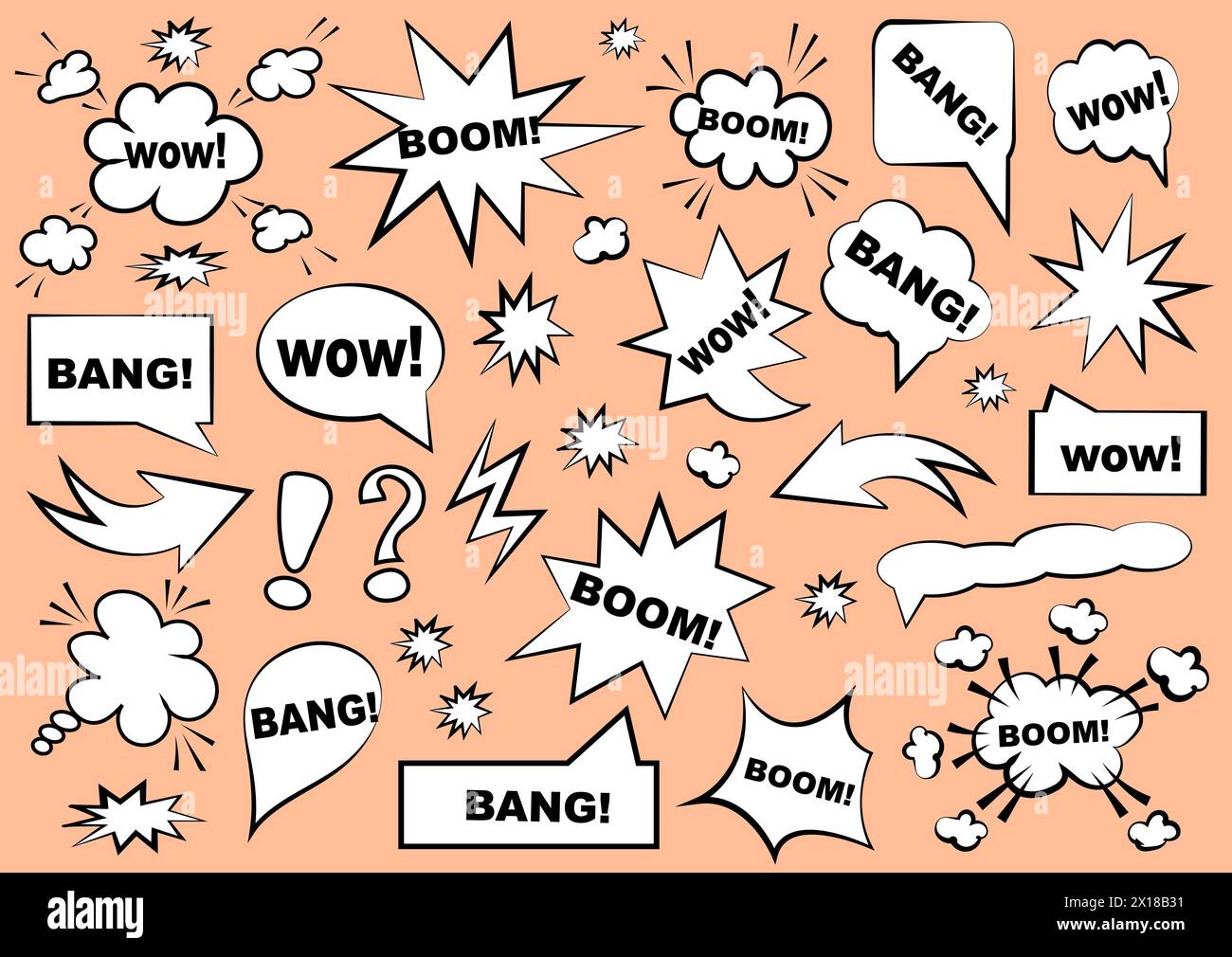 Cartoon retro comic style speech bubbles set. Hand drawn pop art ...