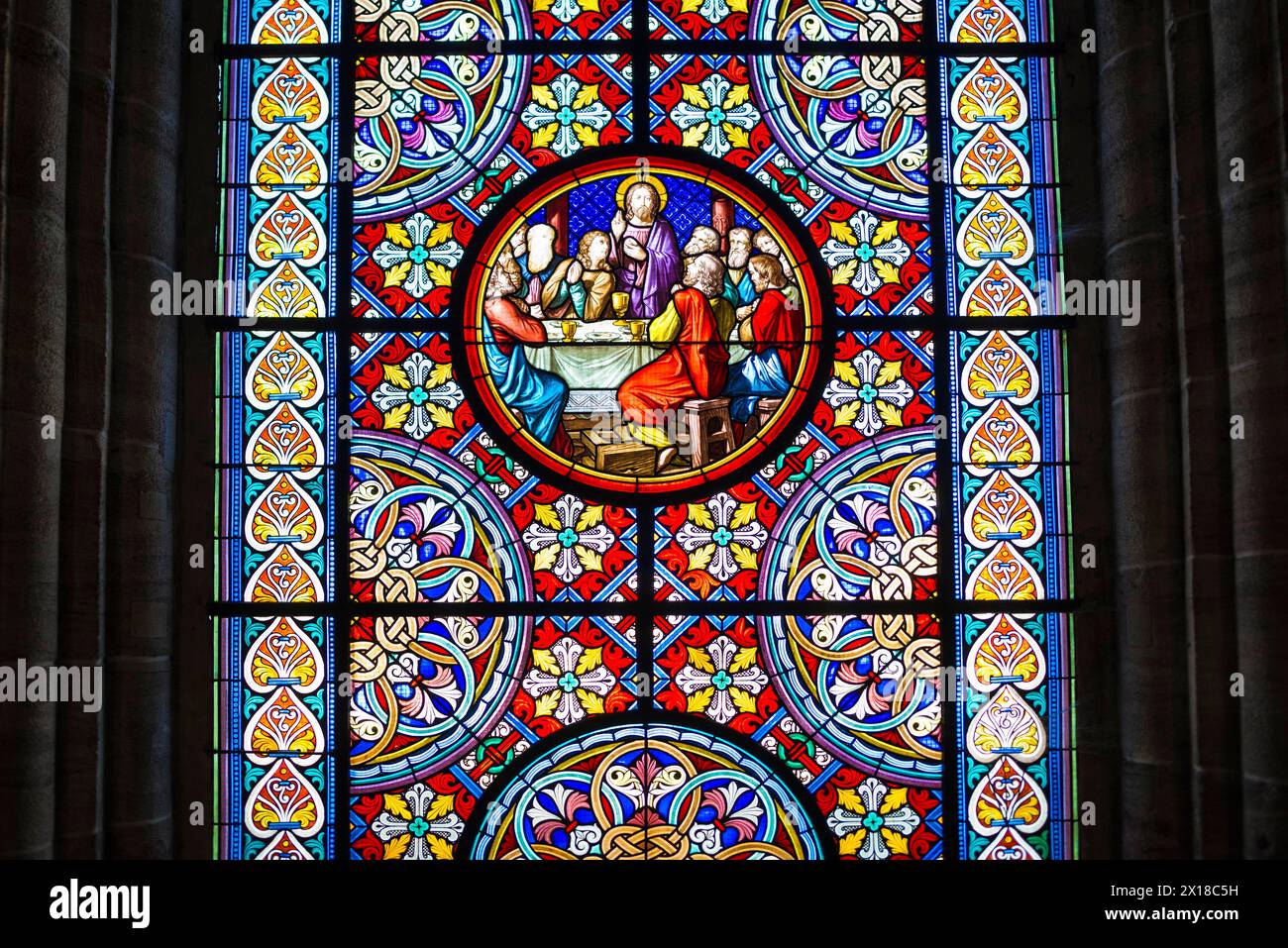 Church window, Jesus at the Last Supper, Basel Minster, Basel, Canton ...
