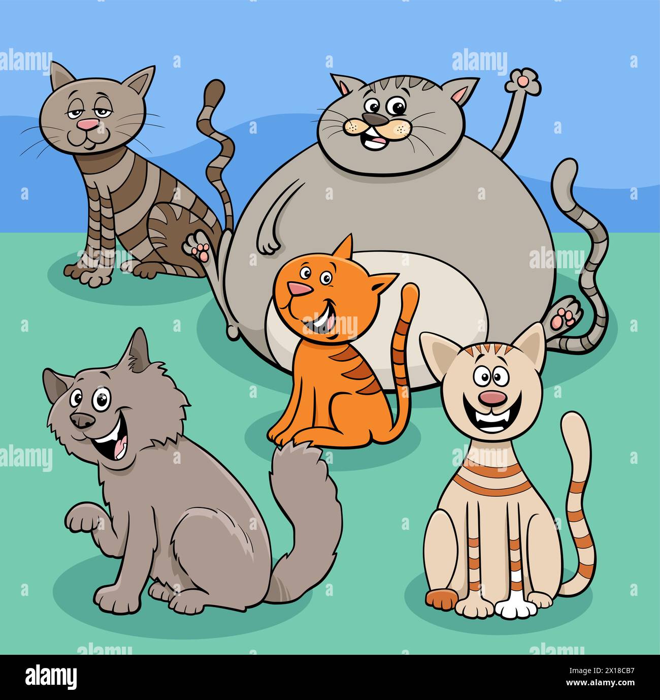 Cartoon illustration of happy cats and kittens comic animal characters ...