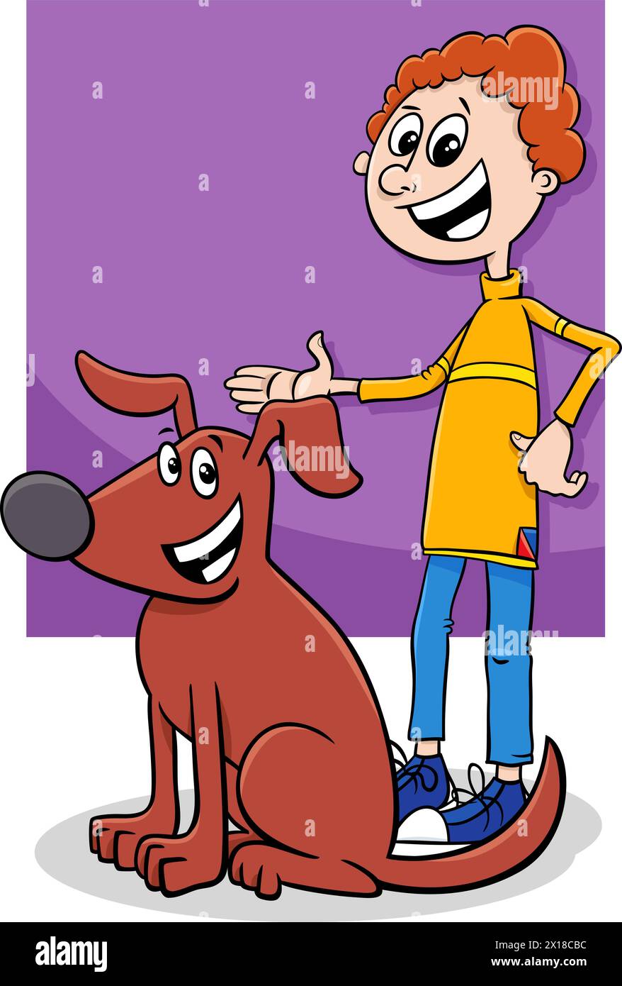 Cartoon illustration of happy boy character with his dog Stock Vector ...