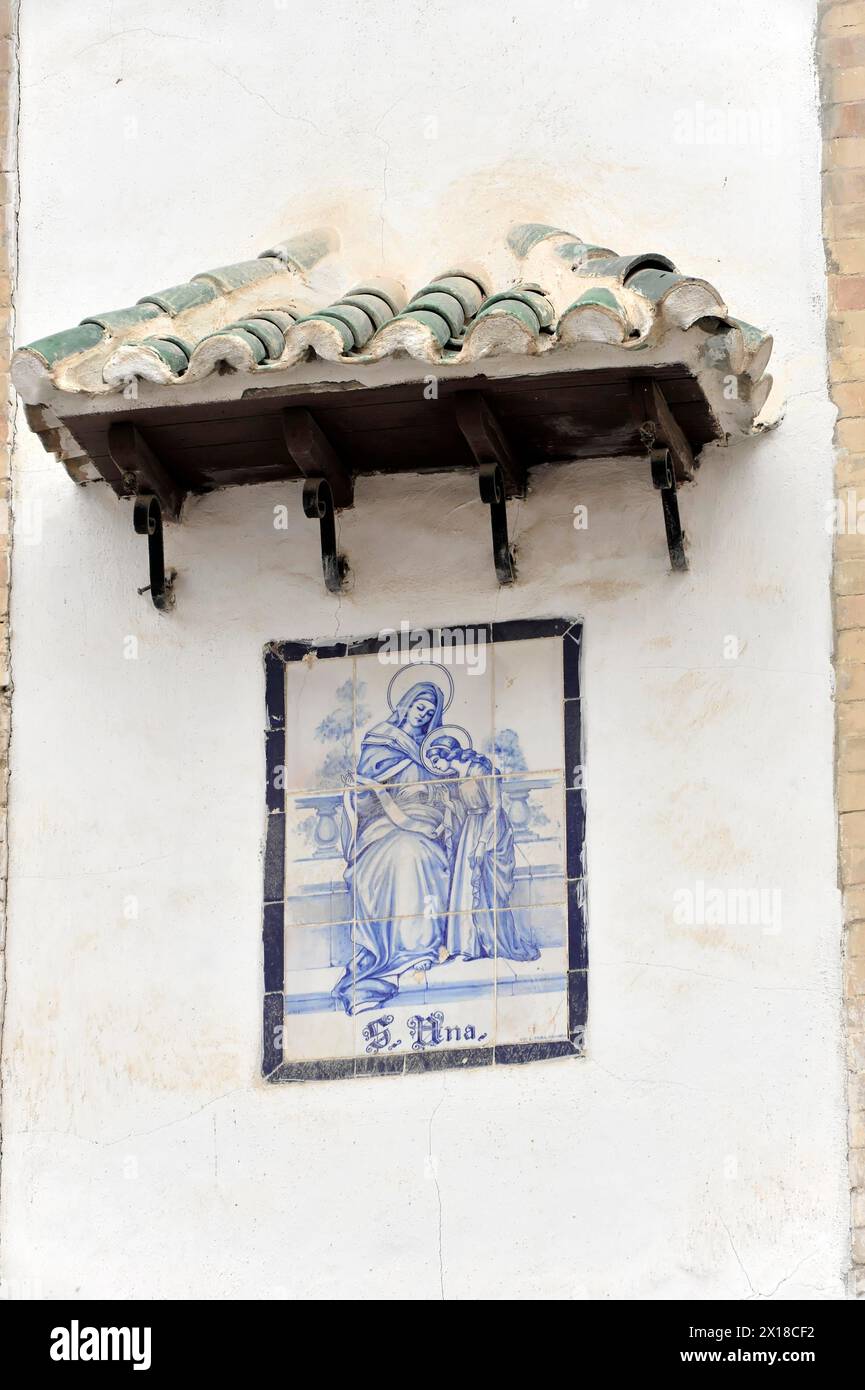 Ubeda, province of Jaen, ceramic tile image of St Fina under a canopy ...