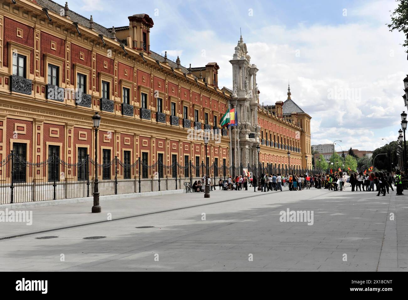 Seville, Historic building on a busy street in Spain, Seville ...