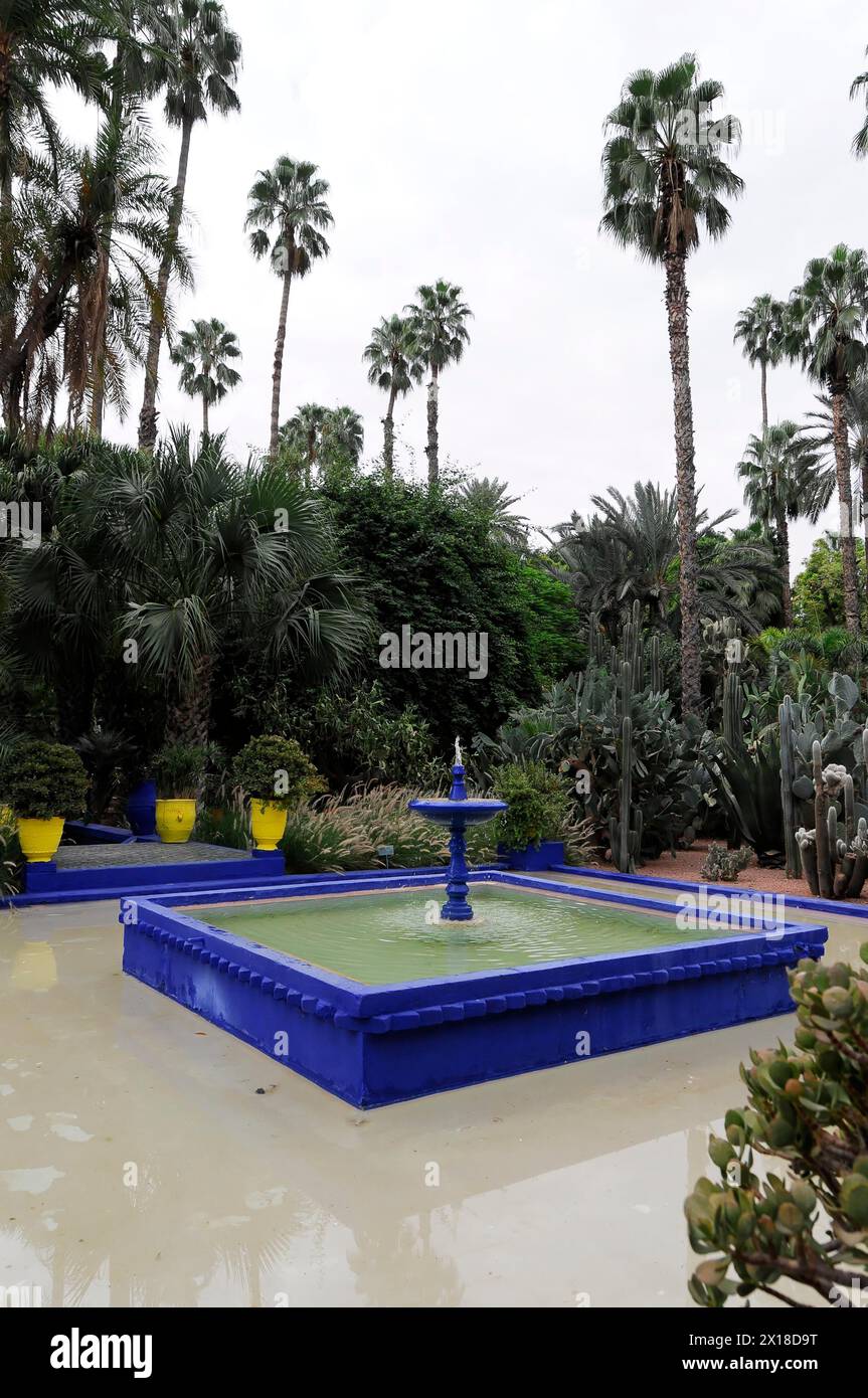 Jardin Majorelle, botanical garden in Marrakech, A square fountain with ...
