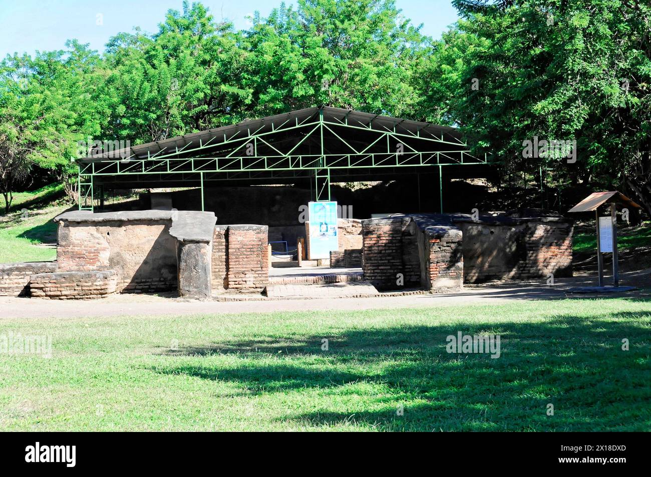 Ruins of Leon Viejo, Leon, Nicaragua, information centre with green ...