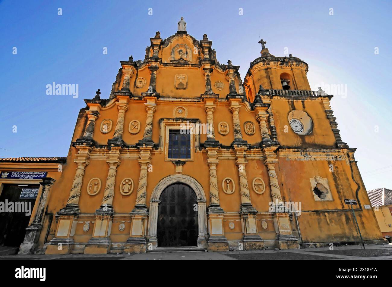 El Calvario Church, Leon, Nicaragua, Baroque church facade in the warm ...