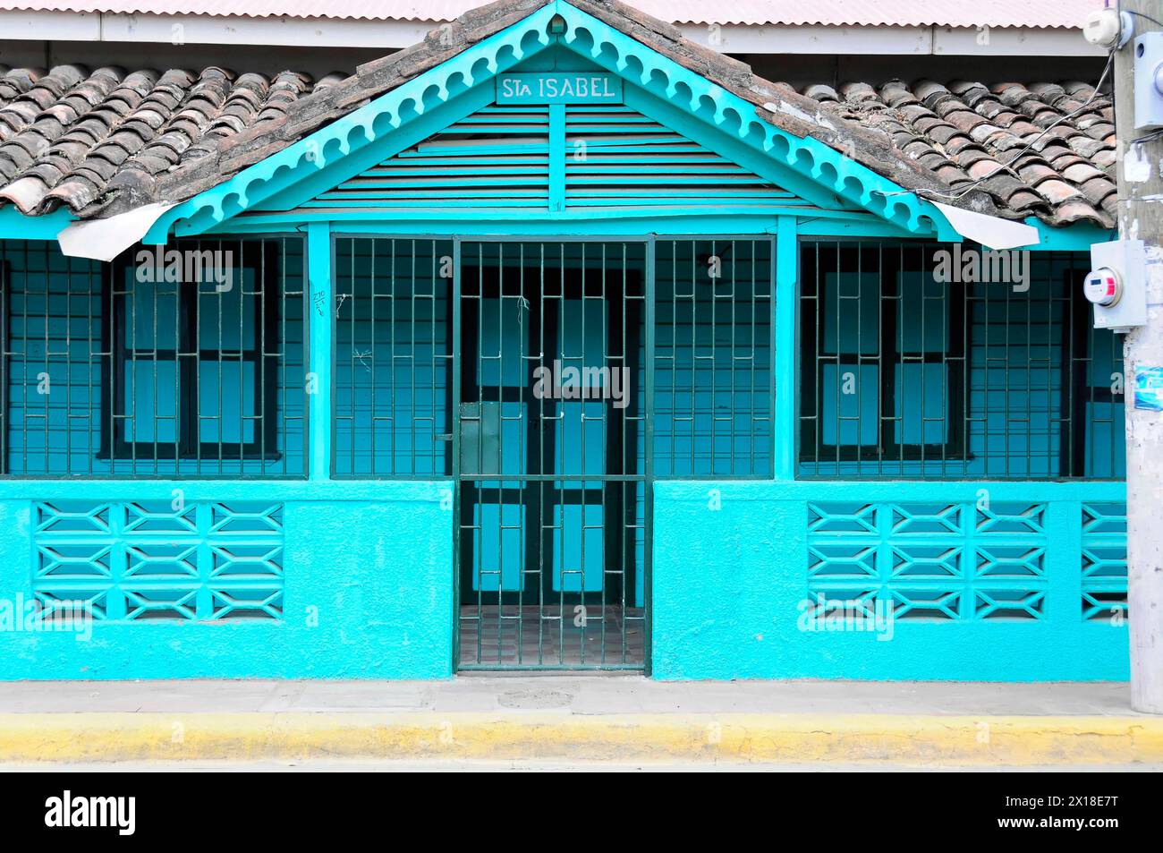 San Juan del Sur, Nicaragua, Turquoise coloured Caribbean house with ...