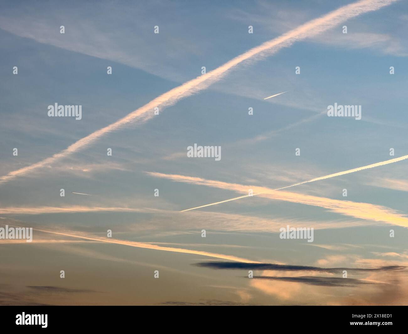Several many tens of condensation trails high thin clouds artificially ...
