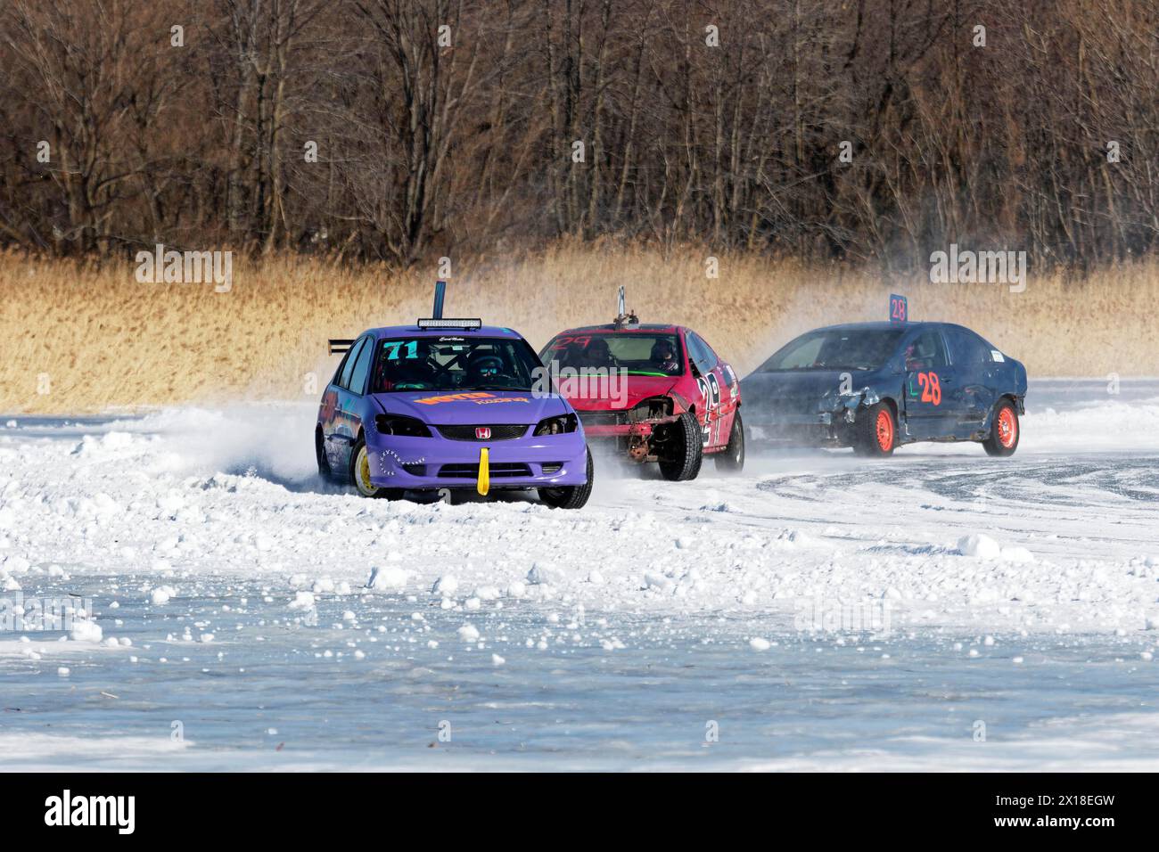 Winter, ice racing on a frozen river, Province of Quebec, Canada Stock ...