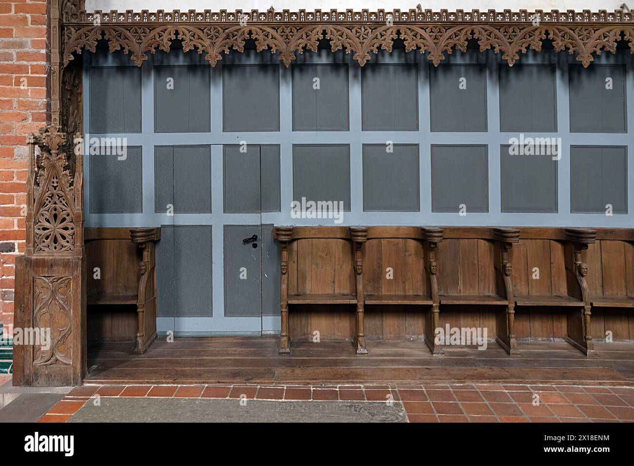 Gothic choir stalls in the interior of St Mary's Church, Brick Gothic ...