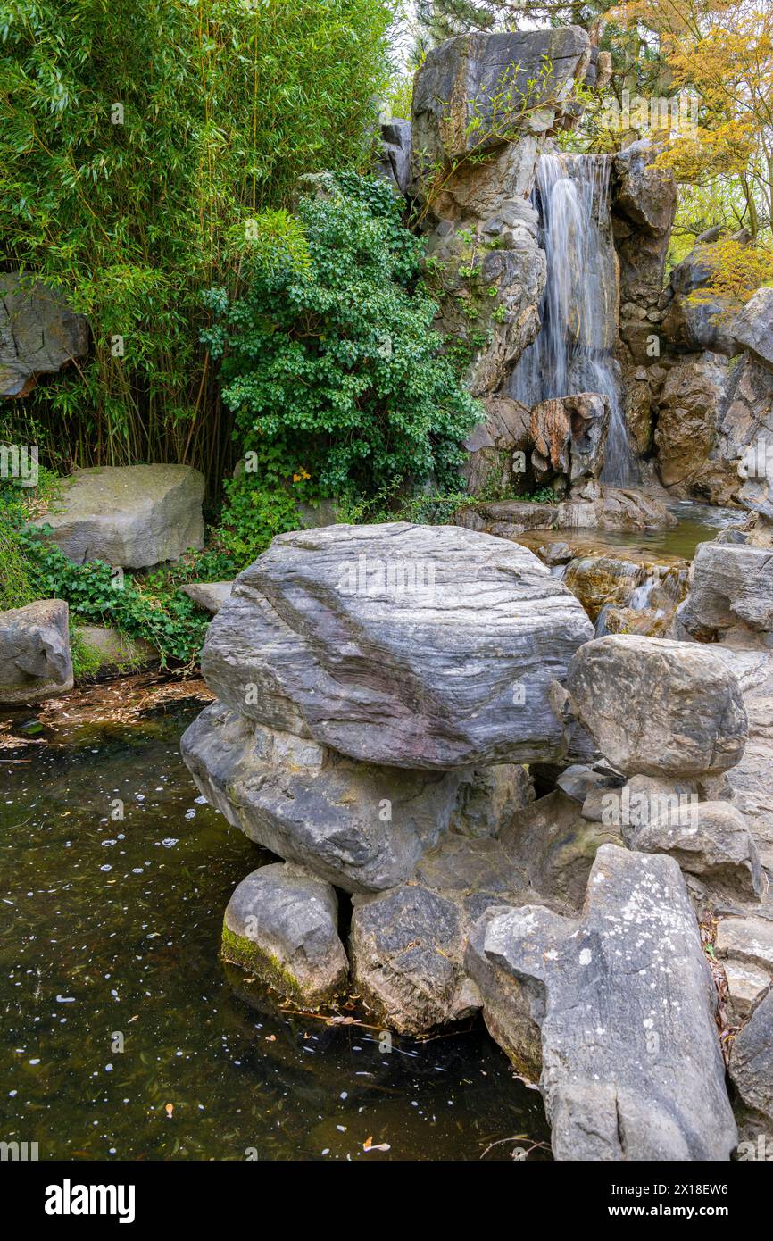 Typical design of a Chinese garden with stones and watercourses ...