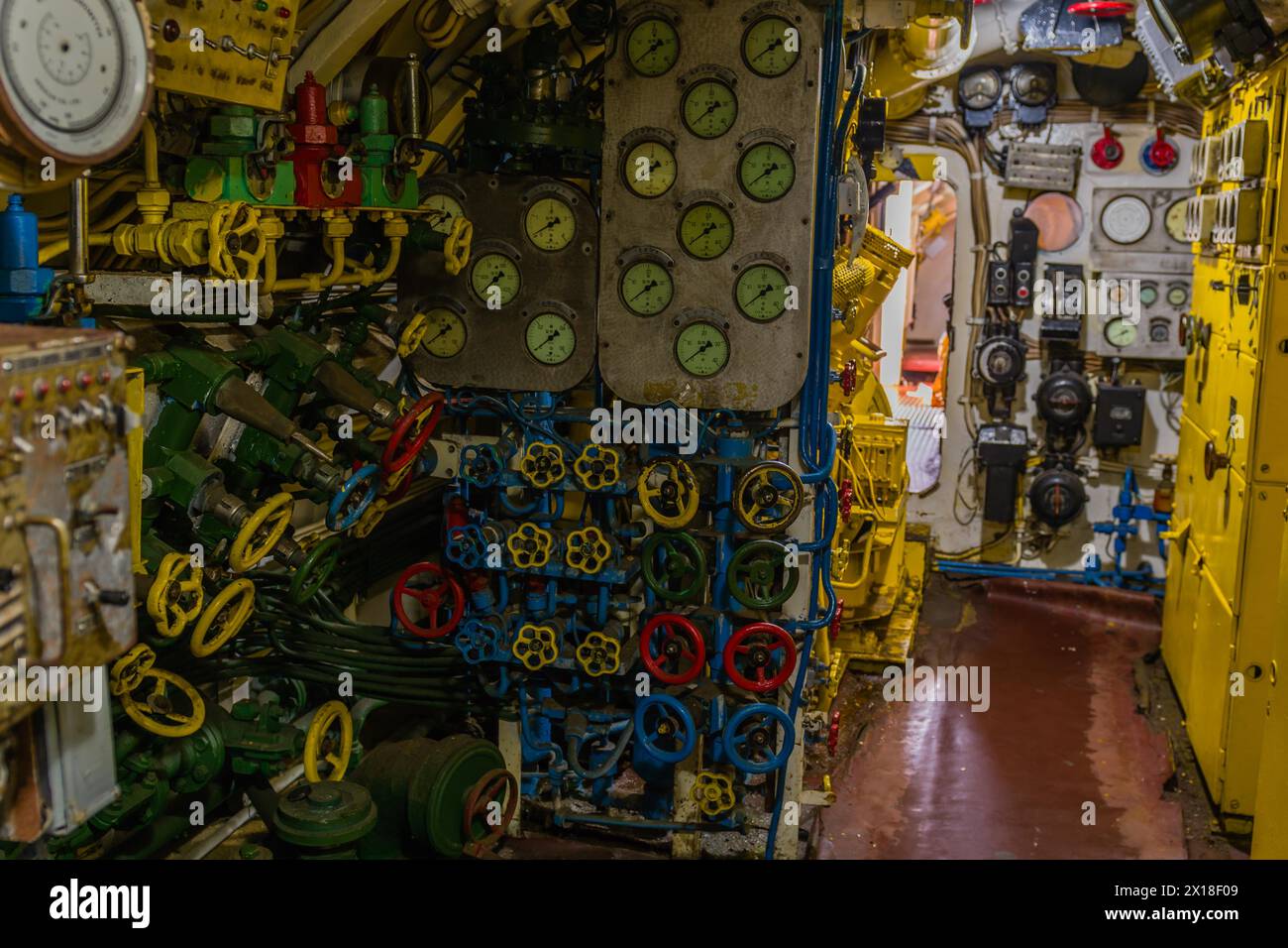 Photo of various gauges, dials, valve controls and other component ...