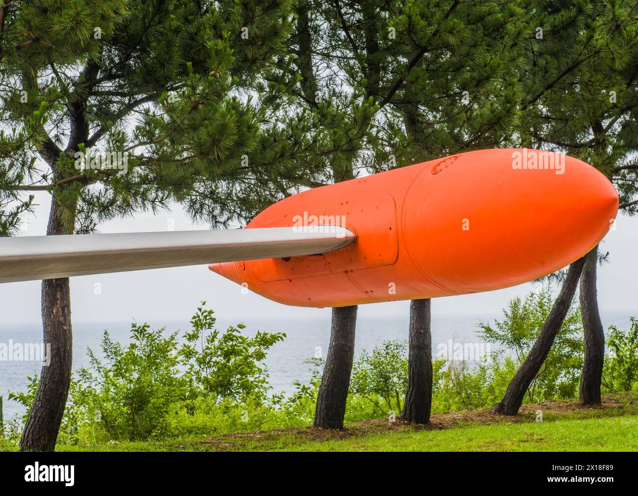 Closeup of wingtip fuel tank on small jet engine trainer on display at ...