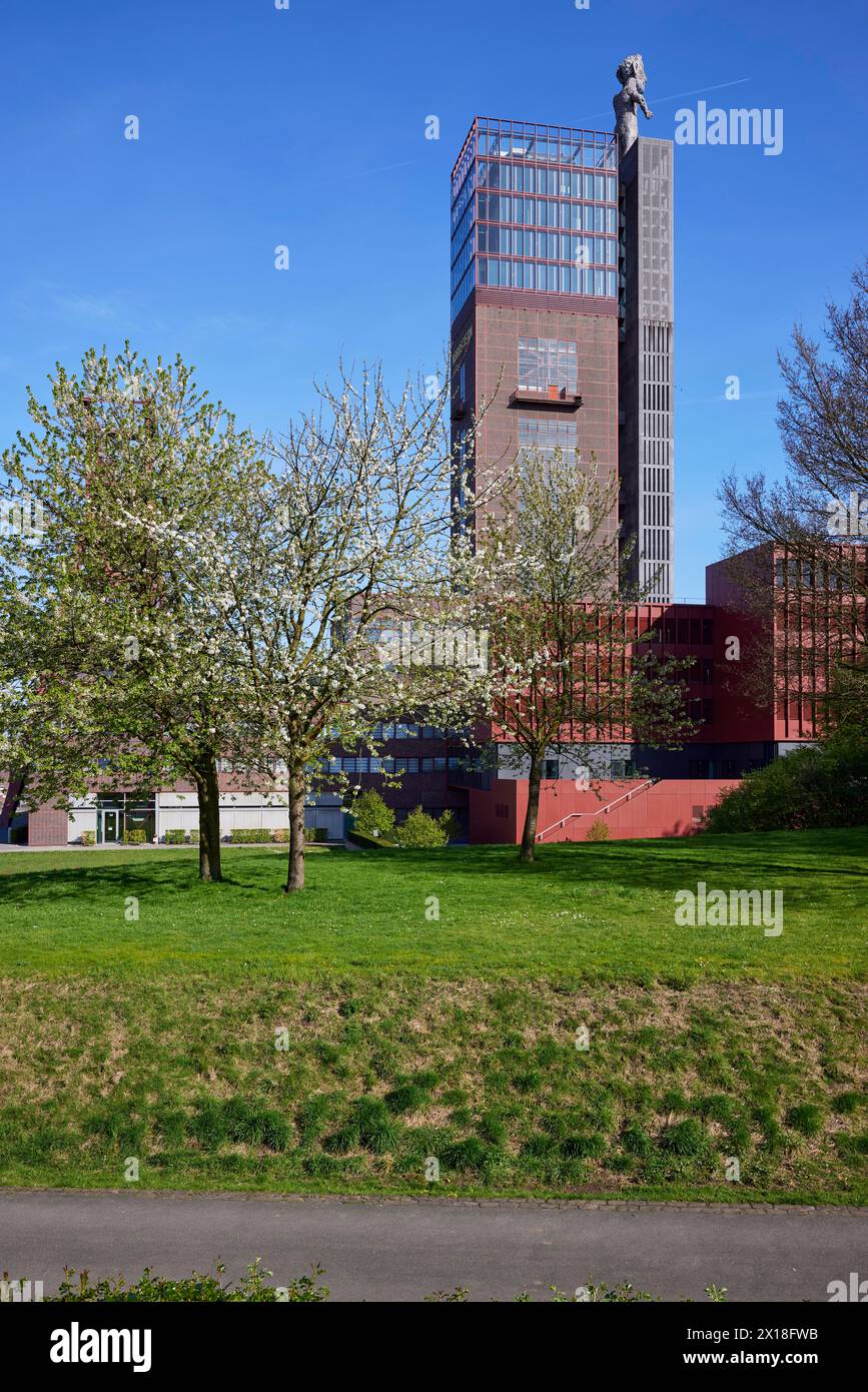 Tower of Nordstern colliery with statue of Hercules and delicately ...