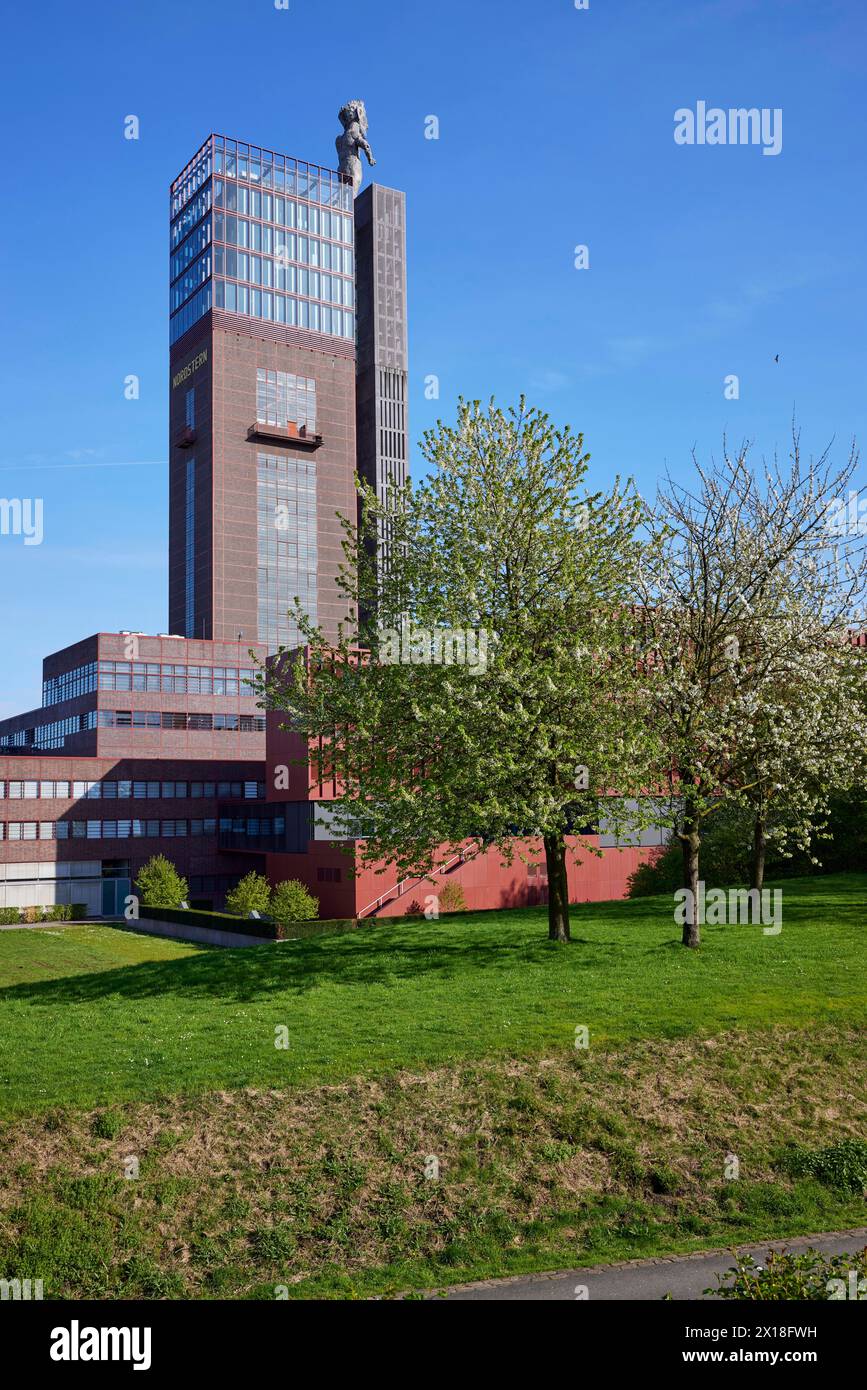 Tower of Nordstern colliery with statue of Hercules and delicately ...