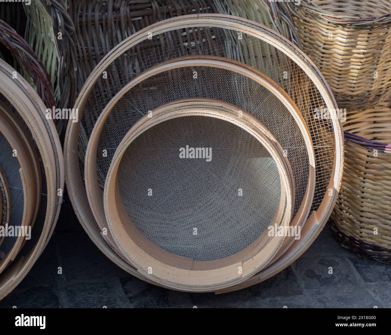 Traditional type sieve made of wood Stock Photo - Alamy