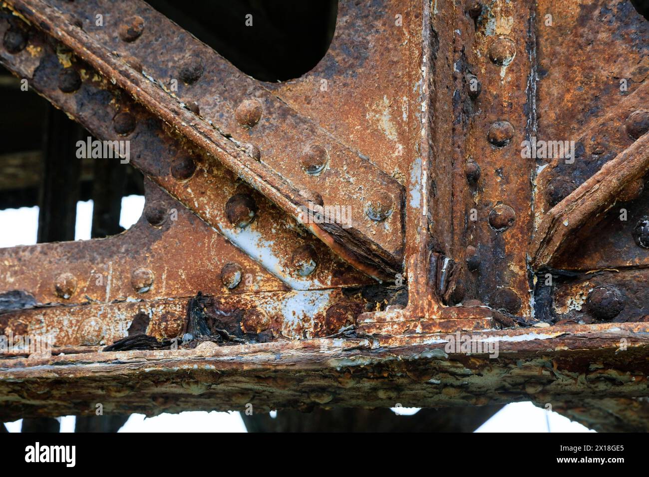 Rusted iron structure of a bridge, Solvay chemical plant for the ...