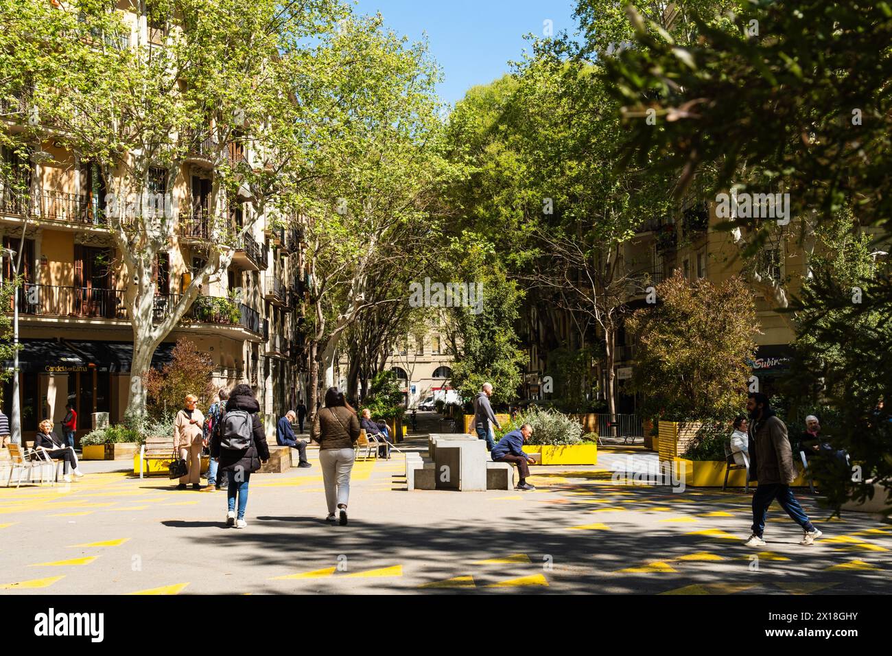 Superblock or Superilla in the Sant Antoni neighbourhood, a heavily car ...
