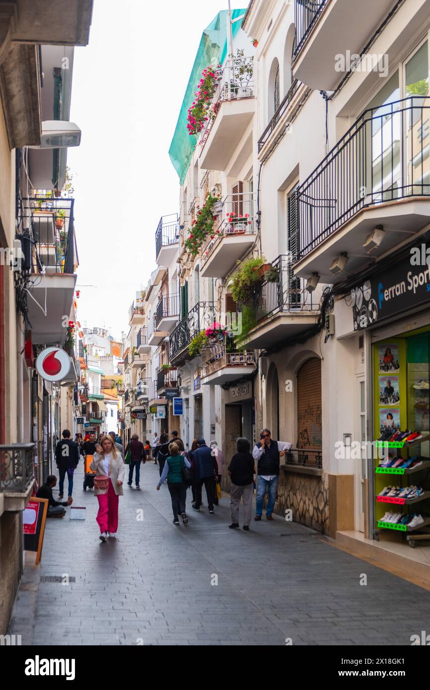 Alley in the old town centre of Sitges, Spain Stock Photo - Alamy