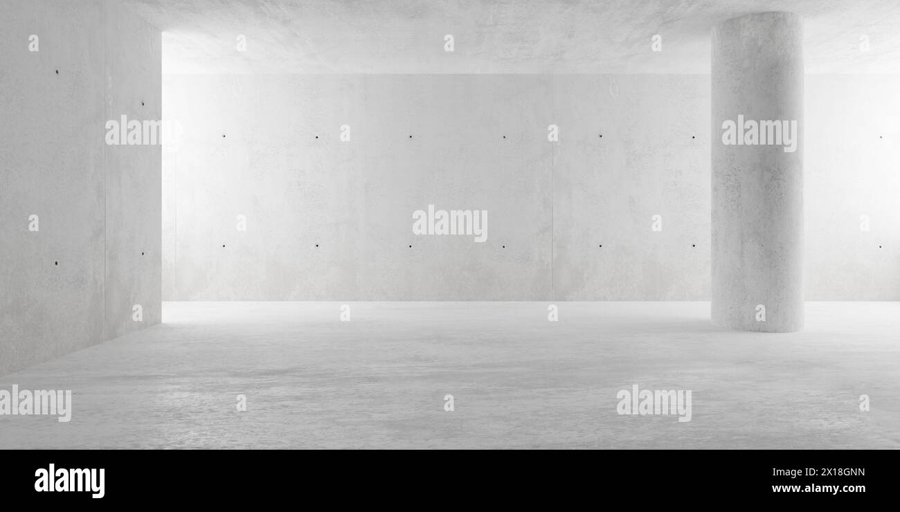 Abstract large, empty, modern concrete room with indirect light from ...