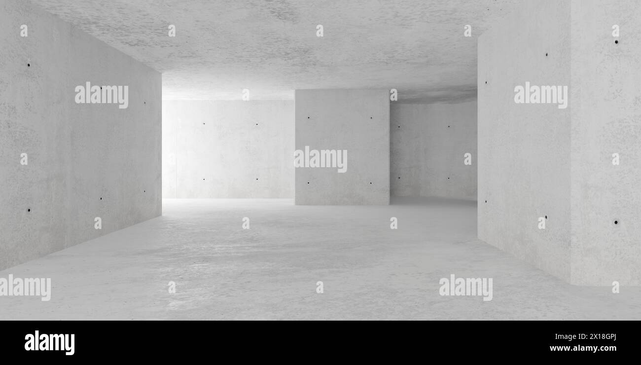 Abstract large, empty, modern concrete room with indirect light from ...