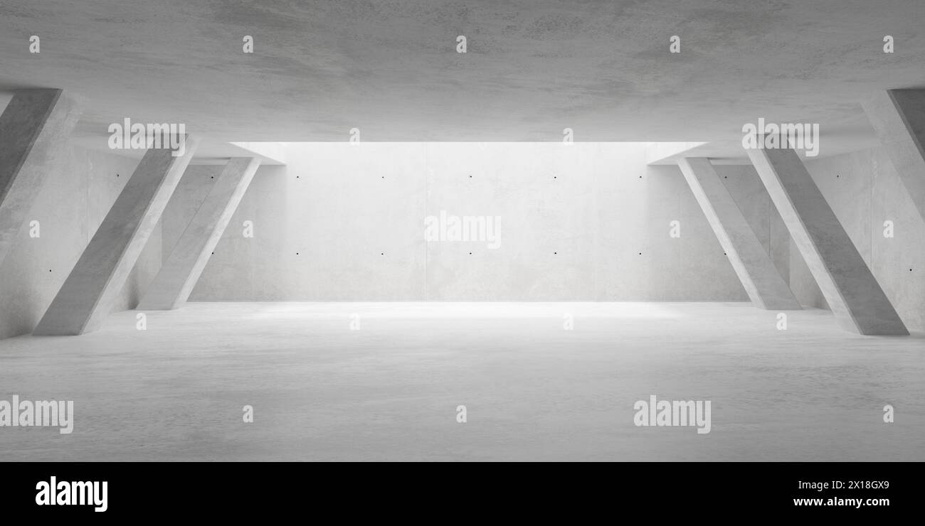 Abstract large, empty, modern concrete room with large ceiling opening ...
