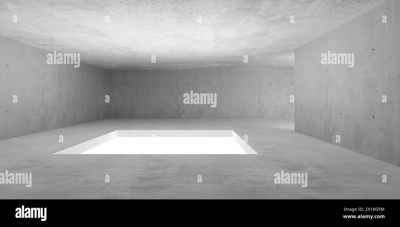 Abstract large, empty, modern concrete room with large opening in the ...