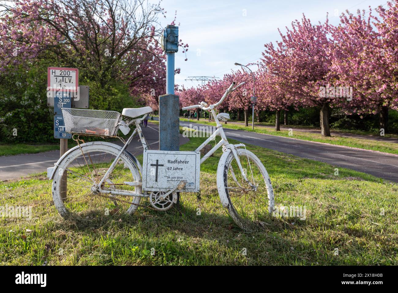 White bicycle as a symbol for fatal cycling accident, ADFC commemorates ...