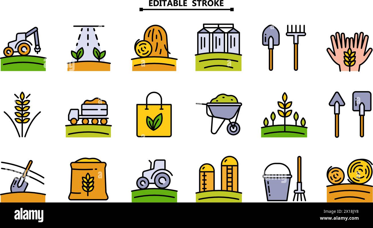 Agriculture and gardener color icons. Editable Stroke. Contains such ...