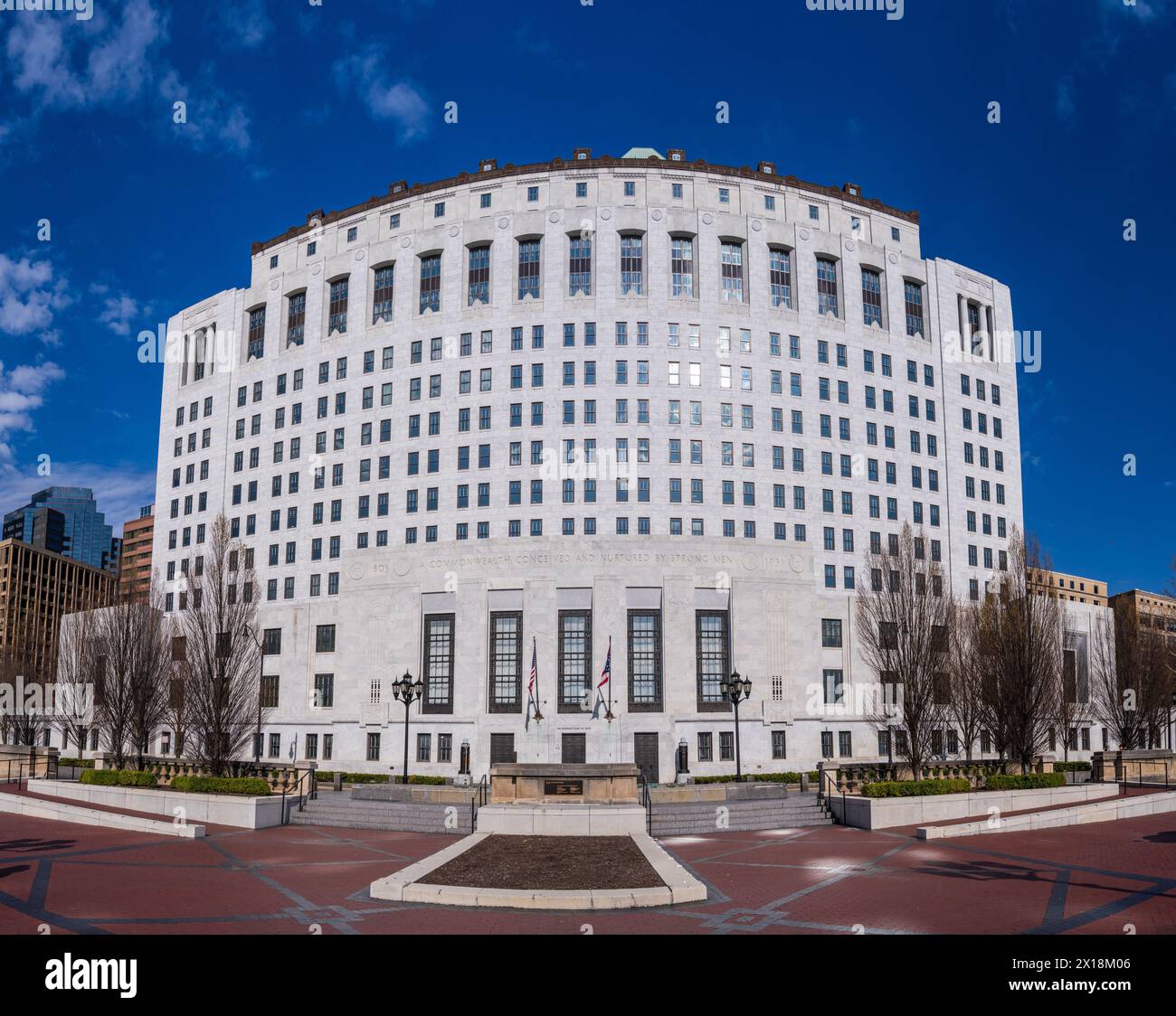 Wide angle panorama of the white marble entrance and facade to the ...