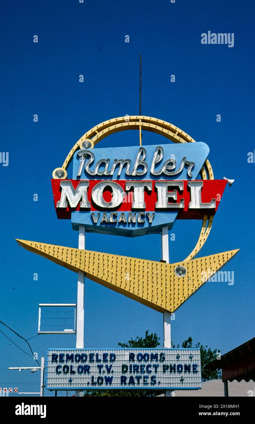 Rambler Motel sign, Route 66, Shamrock, Texas, 1982 Stock Photo - Alamy